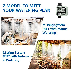 Misting Cooling System,Outside Water Misters for Outdoor Patio,80Ft(24M),Backyard Mist Hose Kits with Sprinkler Timer Yard,Lawn,Garden,Greenhouse,Fan,Umbrella,Canopy,Pool,Porch,BBQ Party Accessorie
