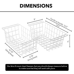 2 Pack Chest Freezer Storage Baskets Stackable Wire Freezer Organizer Bins Rack with Handles for Kitchen, Pantry, Office, Bathroom, Laundry Room- Freezer Basket Fits Most ( 8 x 16.5 x 6 inch)