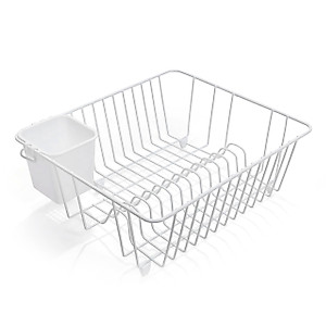Smart Design Dish Drainer Rack - Small - In Sink or Counter Drying - Steel Metal Wire - Cutlery, Plates, Dishes, Cups, Silverware Organization - Kitchen (White - 14 x 5.5 Inch)