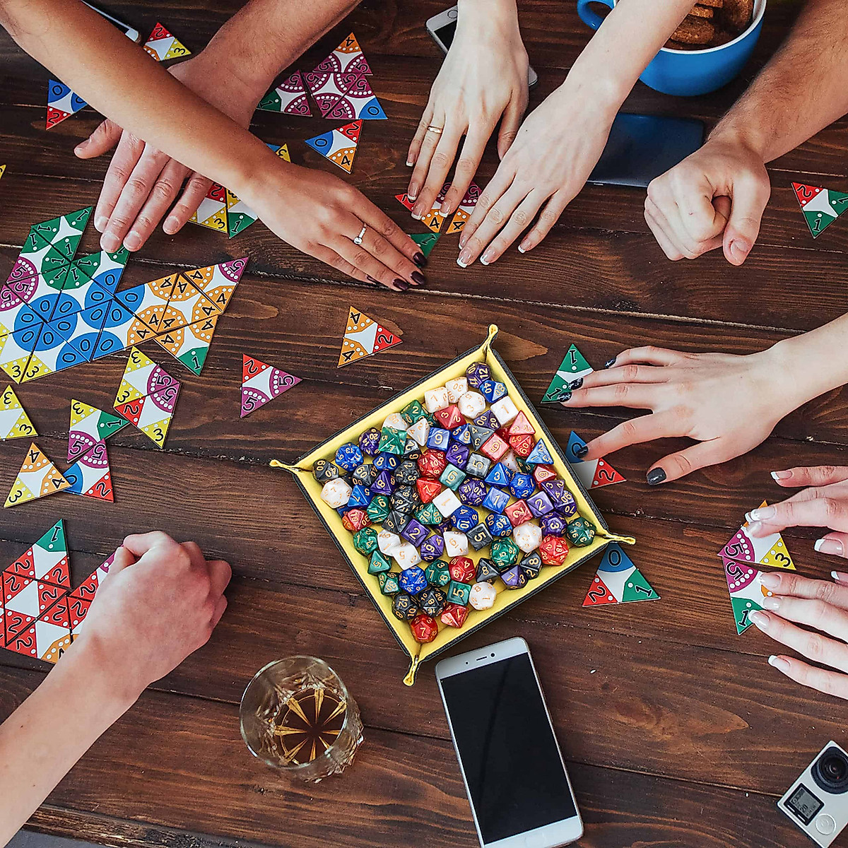 KISLANE Dice Tray 8 Pieces Folding Square Dice Tray, Felt Dice Tray Holder for DND, RPG, MTG and Other Board Games (Violet, Coffee, Green, Red, Rose Red, Gray, Yellow and Blue)