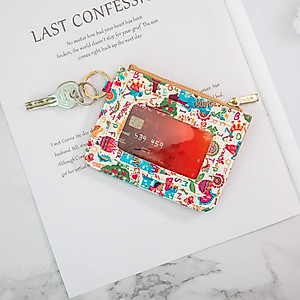 Rose Lake RFID Blocking Credit Card Holder Wallet Slim Card Case Front Pocket Wallet with Key Ring for Women Girls (Colorful Garden)