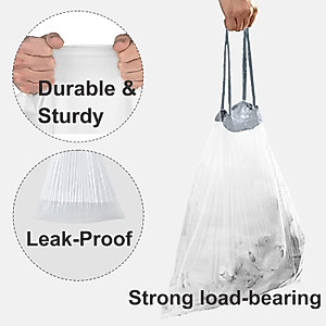 Code J 200 Count Drawstring Trash Bags Compatible with Code J | 1.2 Mil | White Garbage Can Liners 10-10.5 Gallon / 38-40 Liter Heavy Duty Plastic Trash Bags