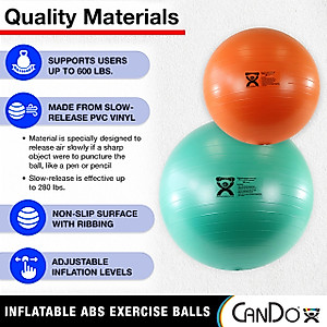 CanDo Inflatable Exercise Ball - Red 42", Durable Extra Thick Non-Slip Stability Ball for Core Workouts, Yoga, Pilates, Active Seating, Physical Therapy, Pregnancy, Home Gym, Flexibility