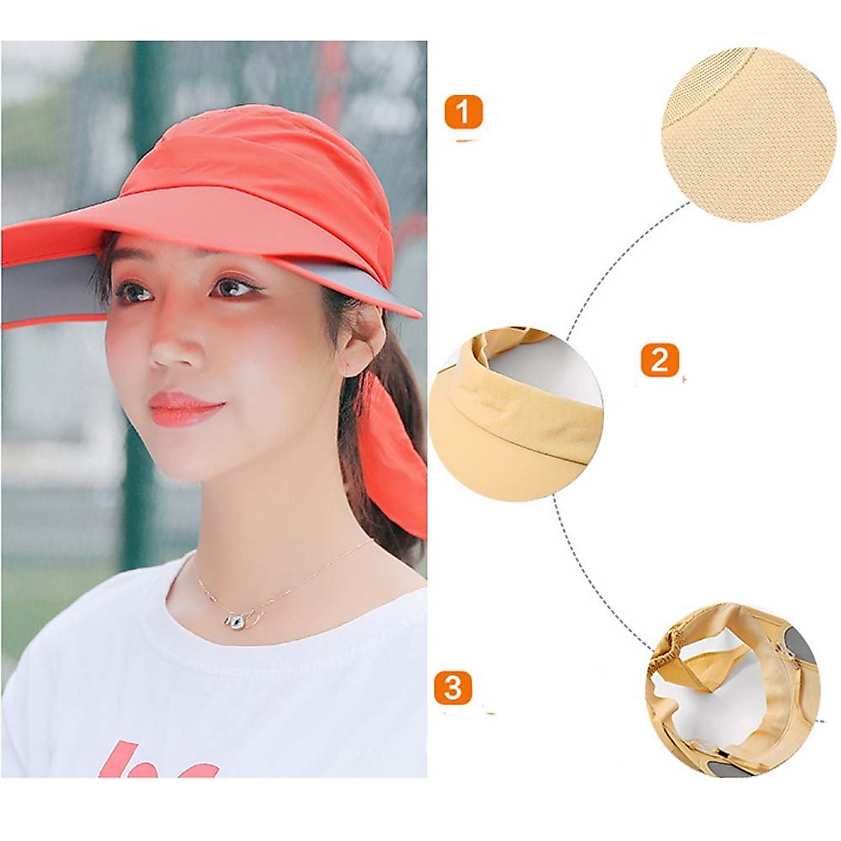 YEKEYI Sun Hats Wide Brim Beach Fishing Hat Baseball Cap UPF 50+ Anti UV with Retractable Visor Unisex Blue