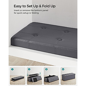 SONGMICS 43 Inches Folding Storage Ottoman Bench, Storage Chest, Footrest, Coffee Table, Padded Seat, Faux Leather, Holds up to 660 lb, Dark Gray ULSF070G01
