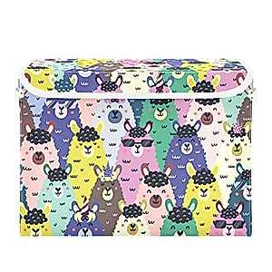 innewgogo Funny Llamas Colorful Storage Bins with Lids for Organizing Cube Cubby with Handles Oxford Cloth Storage Cube Box for Toys