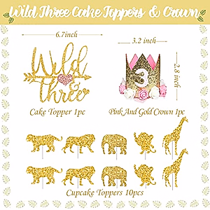 Young Wild and Three Decorations Girls, Party Inspo Safari Birthday 3rd Girl, Boho Floral Jungle Theme Third, Supplies Kit, Banner Backdrop Cake Toppers Balloon Arch Poster Crown, Pink