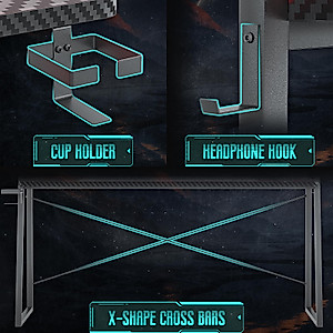 Besiost Small Gaming Desk with Hutch and LED Lights, Gaming Computer Desk with Power Outlets, Gamer Desk with Storage Shelves, PC Gaming Desk with Pegboards for Bedroom Small Spaces, Black, 43"