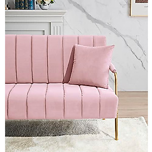 Yoluckea Loveseat Sofa Small Couch, Upholstered Love Seats Furniture with Two Throw Pillows and Golden Metal Legs Suitable for Small Spaces (Pink)