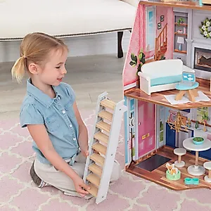 KidKraft Matilda Wooden Dollhouse with EZ Kraft Assembly™, Balcony, Movable Staircase and 23 Accessories, Gift for Ages 3+