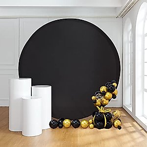 Outpain 7.2FT Black Round Backdrop Cover Wrinkle Resistant Black Circle Background Round Photography Backdrop for Wedding, Birthday, Baby Shower Decorations