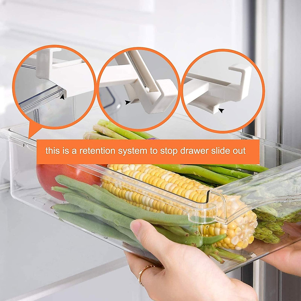 Fridge Organizer Drawer, Pull Out Refrigerator Organizer Bin Storage Box Clear Fridge Shelf Holder for Fruit Vegetable Drink
