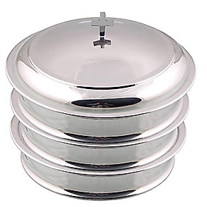 Communion Ware 3 Holy Wine Serving Trays with A Cover - Stainless Steel (Mirror/Silver) Premium Communion Trays for Churches Communion Supplies Church Communion Ware Sets