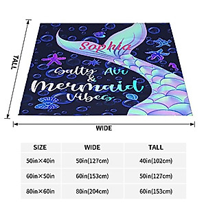 Personalized Mermaid Blanket Custom Name Blanket for Girls Women Customized Mermaid Tail Scale Blanket Cute Animal Soft Cozy Lightweight Fleece Throw Blanket Birthday Gift For Sofa Bed XS For Toddlers