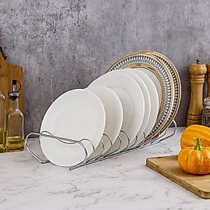 MyGift Chrome Plated Silver Metal Dinner Plate Storage Rack Organizer and Drying Rack, Holds up to 21 Dinner, Salad, and Dessert Round Plates - Made in Taiwan