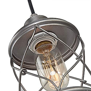 LALUZ Pendant Lighting for Kitchen Island, Hallway, Rustic Industrial Cage Hanging Fixture, Silver Brushed, Mini Size, 4.75 Inches