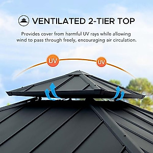 Sunjoy 10 ft. x 10 ft. Hardtop Gazebo, Outdoor Aluminum Frame, 2-Tier Steel Hardtop Backyard Gazebo with Netting, Curtain and Ceiling Hook by SummerCove