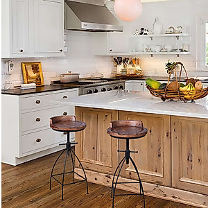 Diwhy Industrial Vintage Rustic Bar Stool,Wooden Top Stool Kitchen Counter Height Adjustable,Iron Stoo,Swivel Stool,24 Inch,Low Backrest,Hump Surface,Fully Welded Set of 2 (Brown Wooden Top)