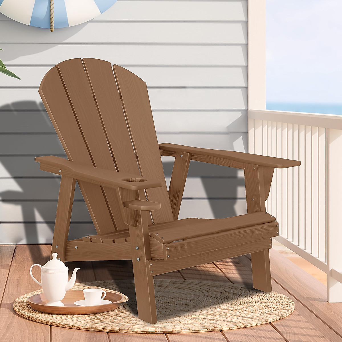 enprisoe Adirondack Chairs, HDPE All Weather Adirondack Chair, Fire Pit Chairs (Teak)