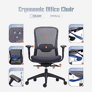 Ergonomic Mesh Office Chair, Mid Back Computer Executive Desk Chair with 4D Armrests, Slide Seat, Tilt Lock and Lumbar Support