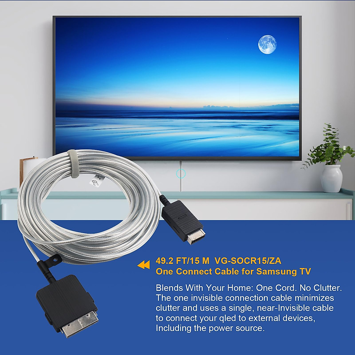49.2ft/15m One Invisible Connection Optical Cable (Newest Model) VG-SOCR15/ZA for Samsung TV QN43-85 inches LS03CA LS03BA LS03AA QLED 4K 8K The Frame TVs