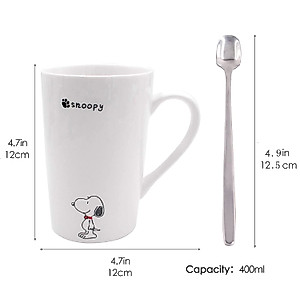 FINEX Random Style Snoopy White Ceramic Coffee Mug Water Cup Set with Lid and Spoon
