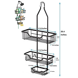 GOHOLE Shower Caddy Over Shower Head, Hanging Shower Organizer, Over the Shower Head Caddy, with Soap Basket and 12 Hooks for Razor Sponge Towels, Black
