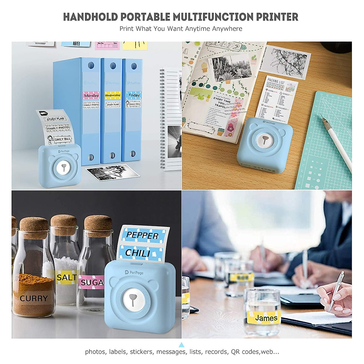 Buyounger Mini Printer, Mini Sticker Printer for iPhone Android Phone, Pocket Printer for Photo Picture Home Office Label Notes QR Code (Blue)