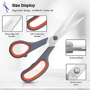 Scissors Bulk Set of 5-Pack, Niutop 8" Multipurpose Sharp Sewing Craft Fabric Scissors for Office Home High/Middle School Student Office Teacher Art Supplies, Soft Comfort-Grip Right/Left Handles