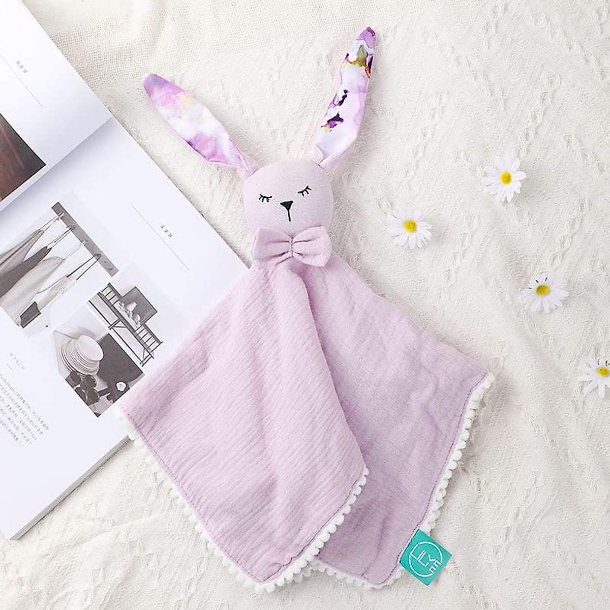 Bunny Security Blanket Soft Baby Lovey Unisex Soothie Baby Comforters Baby Toys with Blanket Lovies for Babies Gifts for born Baby Snuggle Toy Baby Bunny Stuffed Animal 16 Inch Purple, (LBPPC22)