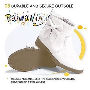 PANDANINJIA Toddler/Little Kid Girl's Sofia Sweet Short Ankle Boots Bowknot Side Zipper Dress Booties (White Pu, 2 Little Kid)
