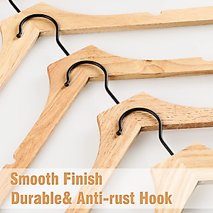 TOPIA HANGER Rubber Wood Hangers, Wooden Clothes Hangers with Rotatable Black Hook and Smooth Cut Nothces, Set of 12 Durable and Slim Hangers for Coats, Suits, Jackets, Sweaters, Dresses - CTS01N