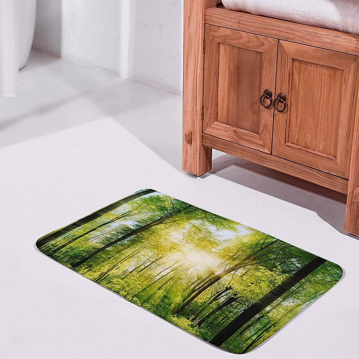 Nufar Scenic Forest Fresh Green Deciduous Trees Personalized Door Mat Home Welcome Mats Outdoor and Indoor,Front Welcome Mat Doormat for Home Entrance,Outside Entry,Yard,Floor,Patio 16x24 Inch