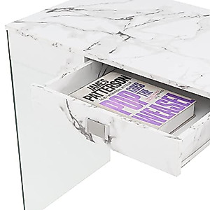 Convenience Concepts SoHo Glass Desk with Charging Station, 42", Faux White Marble