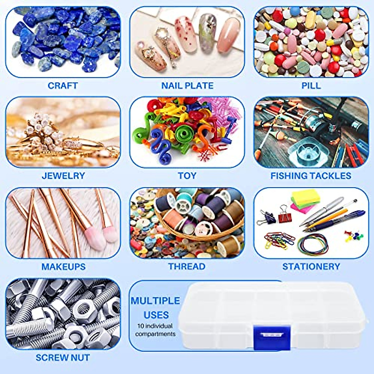 Fayrimi 1 to 10 Compartment Plastic Box Transparent for pin Jewelry Small Accessories