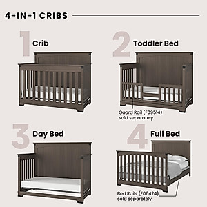 Child Craft Redmond Full Panel 4-in-1 Convertible Crib, Baby Crib Converts to Day Bed, Toddler Bed and Full Size Bed, 3 Adjustable Mattress Positions, Non-Toxic, Baby Safe Finish (Dapper Gray)