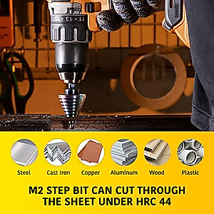 Anfrere Unique 5PCS Step Bits Set, 50 Sizes HSS Titanium Step Drill Bits, 1/8"-1-3/8" High Speed Steel Unibit Drill Bits Set for Sheet Metal with Storage Case, Multiple Hole Stepped Up Bits Home Tools