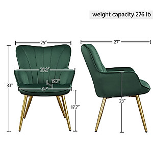 Yaheetech Velvet Accent Chair, Modern Armchair with Wing Side and Metal Legs, Cozy and Soft Padded and High Back for Living Room/Home Office/Bedroom, Set of 2, Green