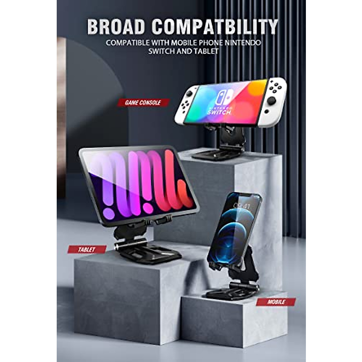 Heavy Duty Phone Stand for Desk Folds Flat Fits In Pocket-Black