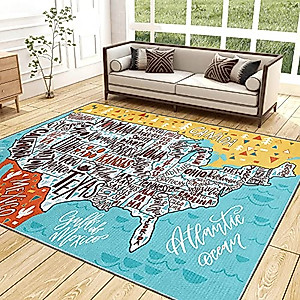 Kids Area Rugs 8'x10' The USA Map Mat for Living Room Bedroom, United States Map Educational Learning & Game Carpet Children Modern Indoor Playroom Rug