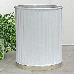 nu steel PAN8H Panache Collection Ceramic Wastebasket, Round Trash Can for Bathroom, Bedroom, Dorm, College, Office, 8" L x 10" H x 8" W, White Gold Finish