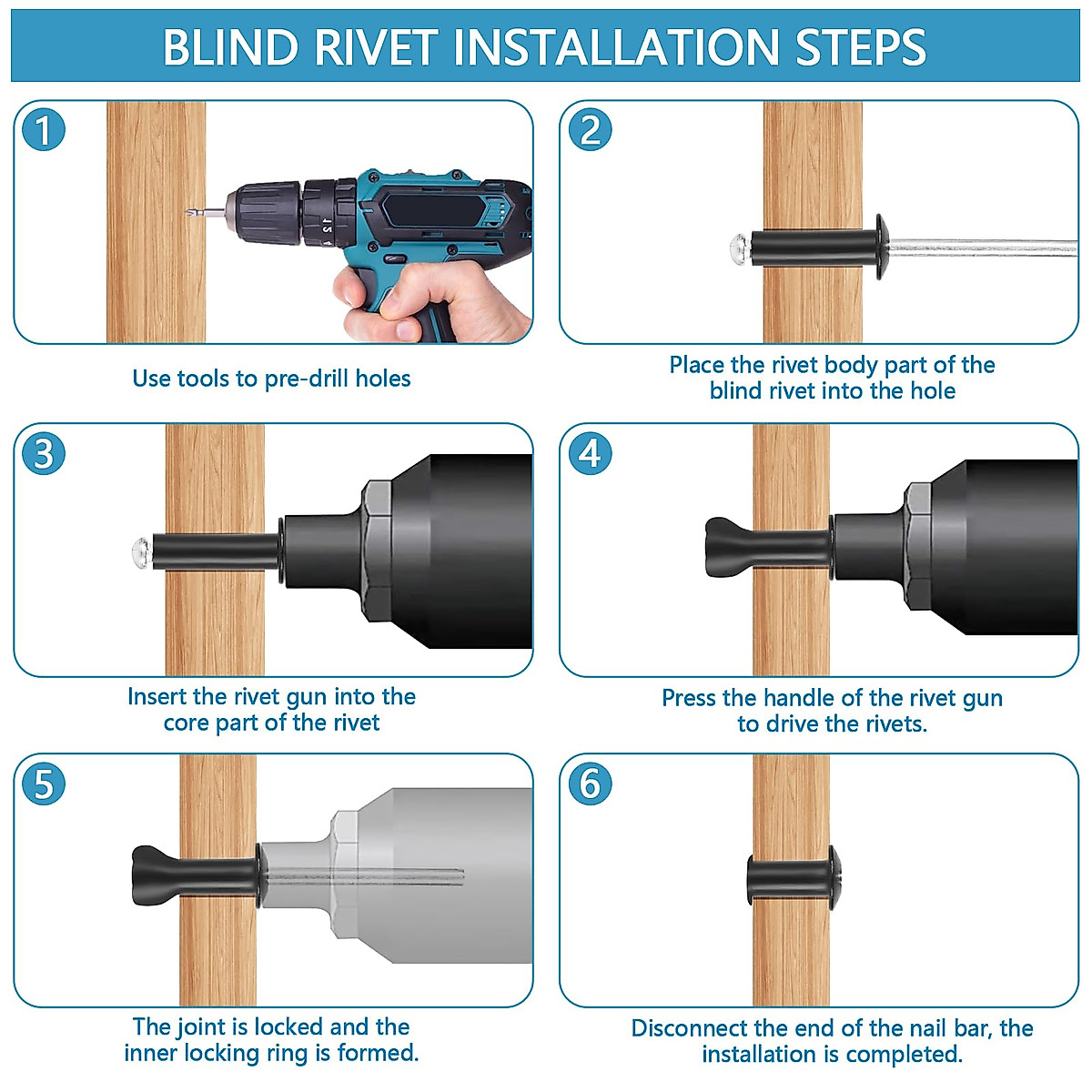 280pcs Black Pop Rivets Assortment Kit, SUVICTONG Aluminum Blind Rivets, (1/8" 5/32" 3/16") 13 Sizes Tri-fold Exploding Pop Rivet with Reinforced Label Case for Kayak Marine Boat