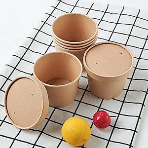 50pack 12oz Paper Soup Containers with Lids, Disposable Kraft Paper Food Cups, Ice Cream Cups, Paper food Storage with Lids, Microwavable and freezer safe, Suitable for Christmas Thanksgiving (Brown)