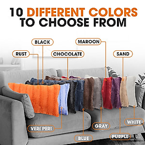 Cheer Collection Faux Fur Throw Pillows for Couch with Inserts Included - Decorative Furry Sofa Pillows - 12" x 20" - Rust (Set of 2)