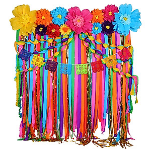 TaoBary 28 Pcs Mexican Party Decorations Set Mexican Paper Flowers Fiesta Ruffled Streamer Backdrop Papel Picado Banner Mexican Party Decorations for Cinco De Mayo Party Decor(Flower)