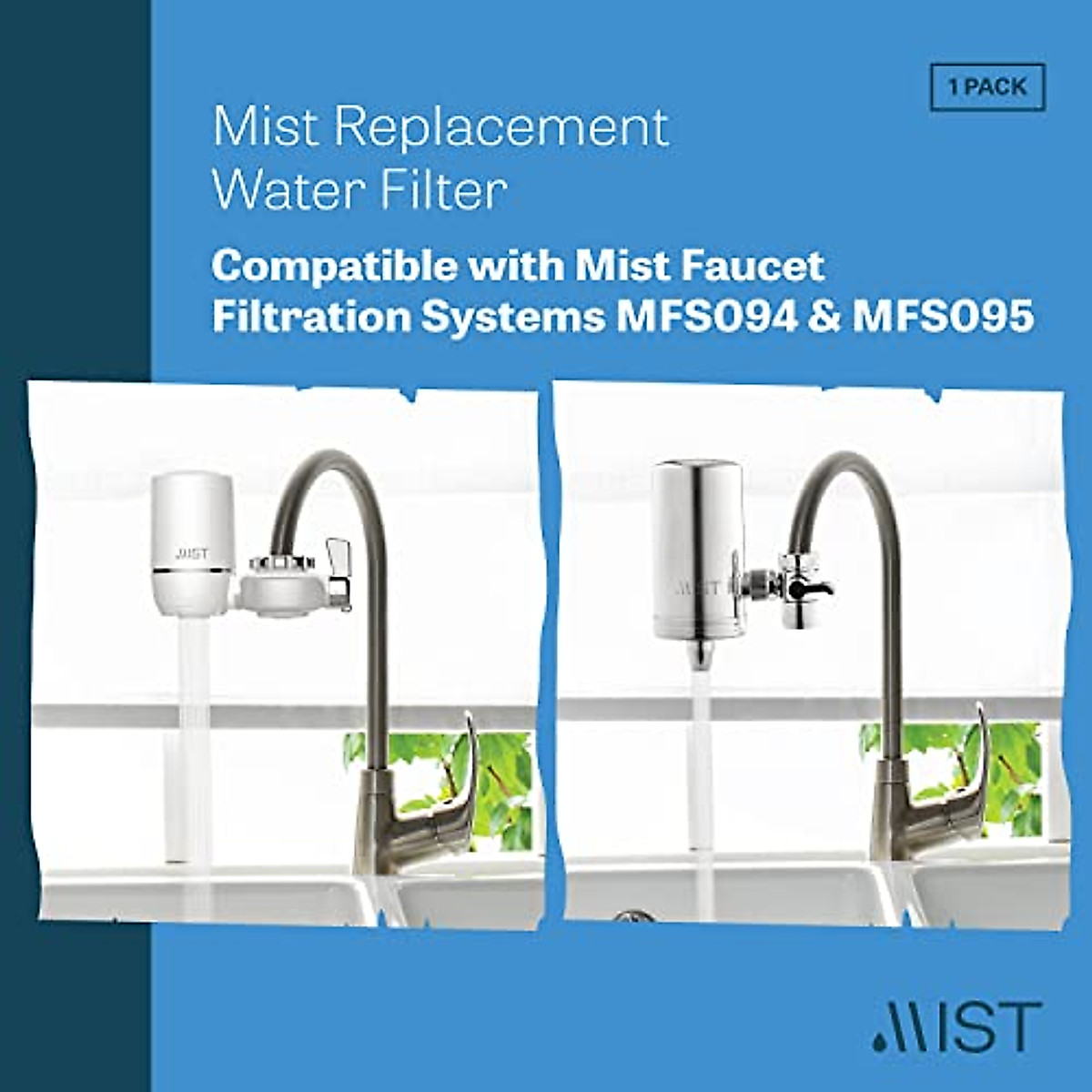 Mist- Water Filter for Sink Replacement Filter, RFMFS395 Replacement Filter for Faucet Mounted Filtration Systems, Replaces Mist MFS094, MFS095 & all Similar Designs, Tap Water Filter (3 Pack)