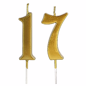 Gold 17th & 71st Number Birthday Candles for Cake Topper, Number 17 71 Glitter Premium Candle Party Anniversary Celebration Decoration for Kids Women or Men