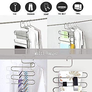 Pants Hangers，5 Layers S-Type Stainless Steel Clothes Pants Hangers, Non Slip Space Saving for Pants Jeans Towels Scarf Tie(3-Pack)