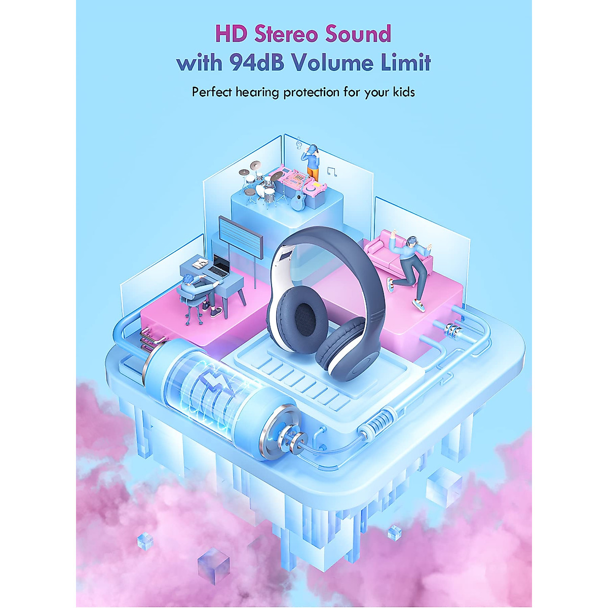 WeDuet Kids Wireless Headphones, Kids Headphones with MIC, Wireless 5.0 Stereo Children Headphones for Boys, Safe Volume, Foldable Over Ear Children Headphones for iPad Tablet Home School