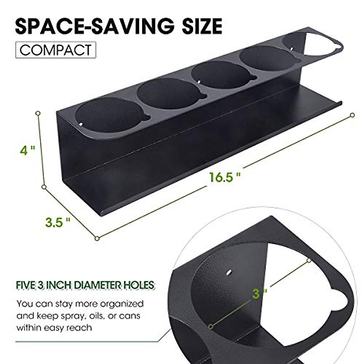 Steel Wall Mounted Aerosol Spray Can Holder Rack Organizer for Garage and Workspace,Five cans , 16.5" Width x 4" Height x 3.5" Depth, Pack of 2